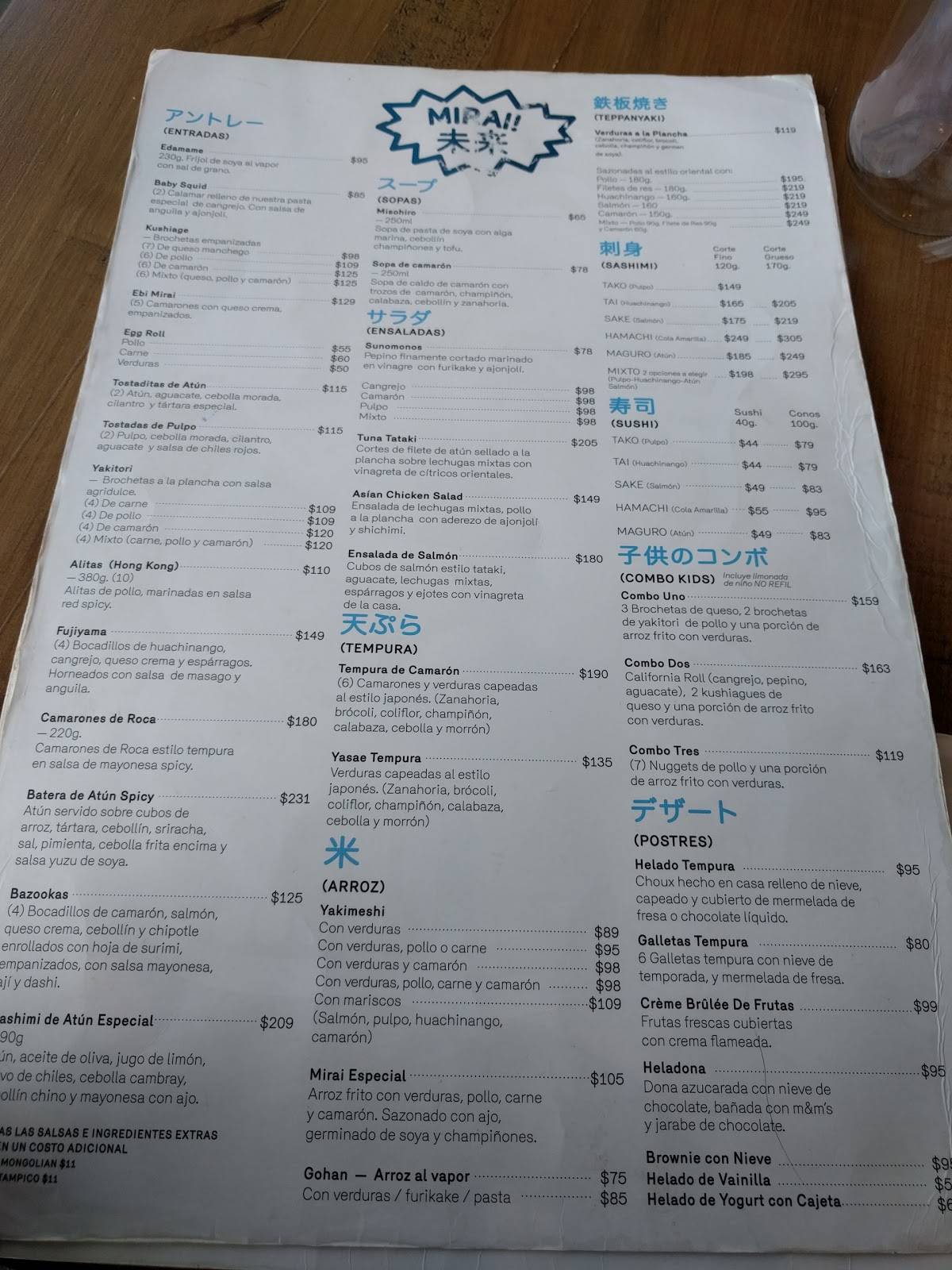 Carta del restaurante Mirai Paseo Tec, Monterrey, Av. Eugenio Garza ...