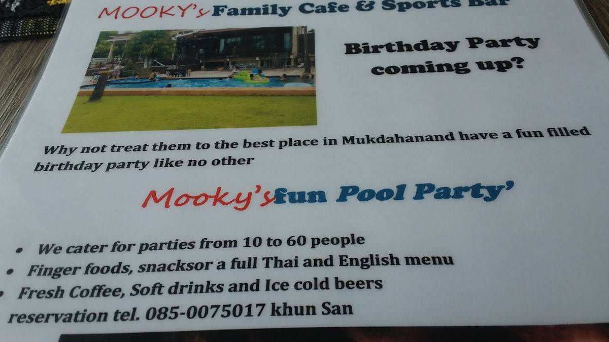 Menu at Mooky's Café restaurant, Mukdahan