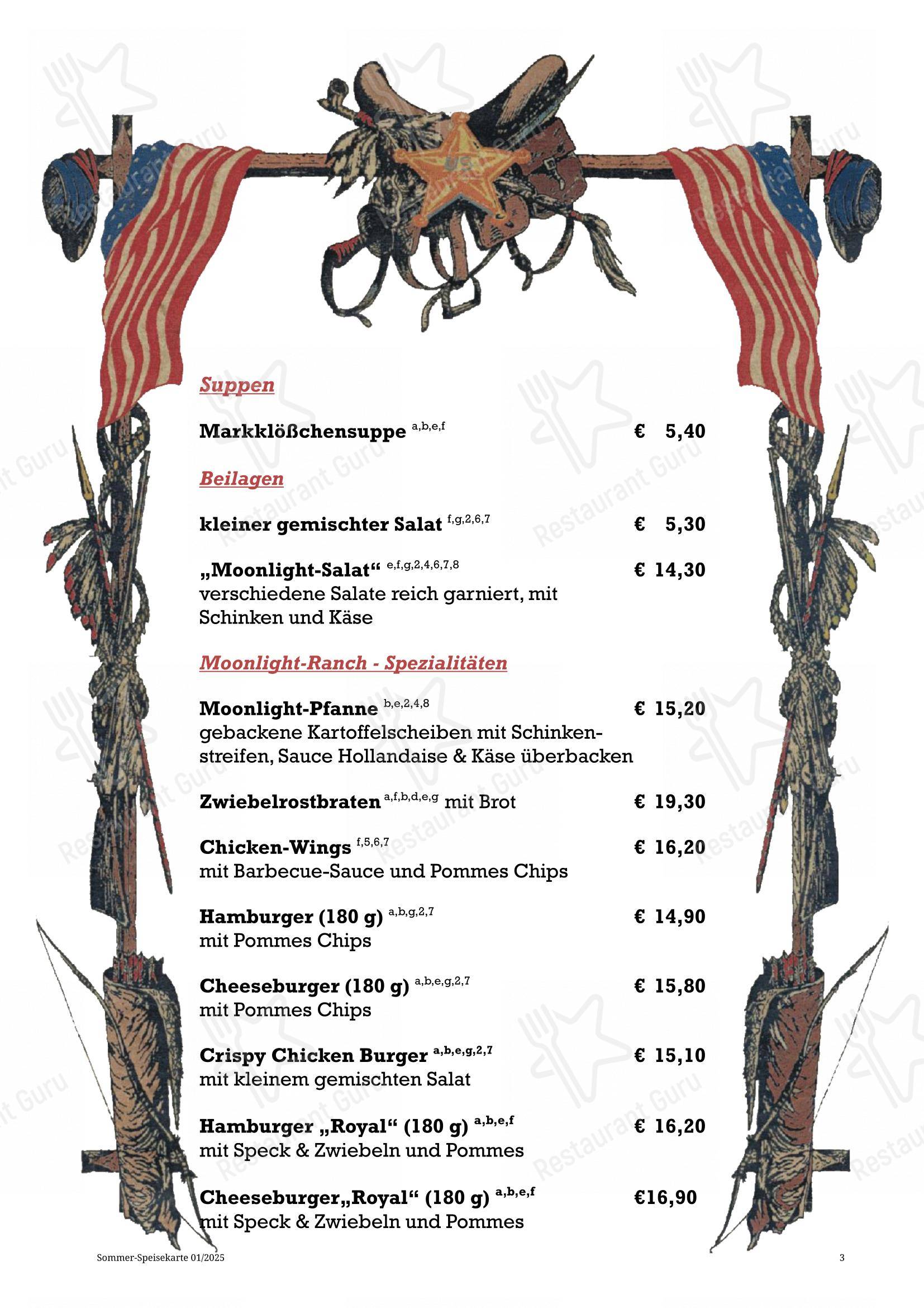 Speisekarte von Moonlight-Ranch restaurant, Eppingen