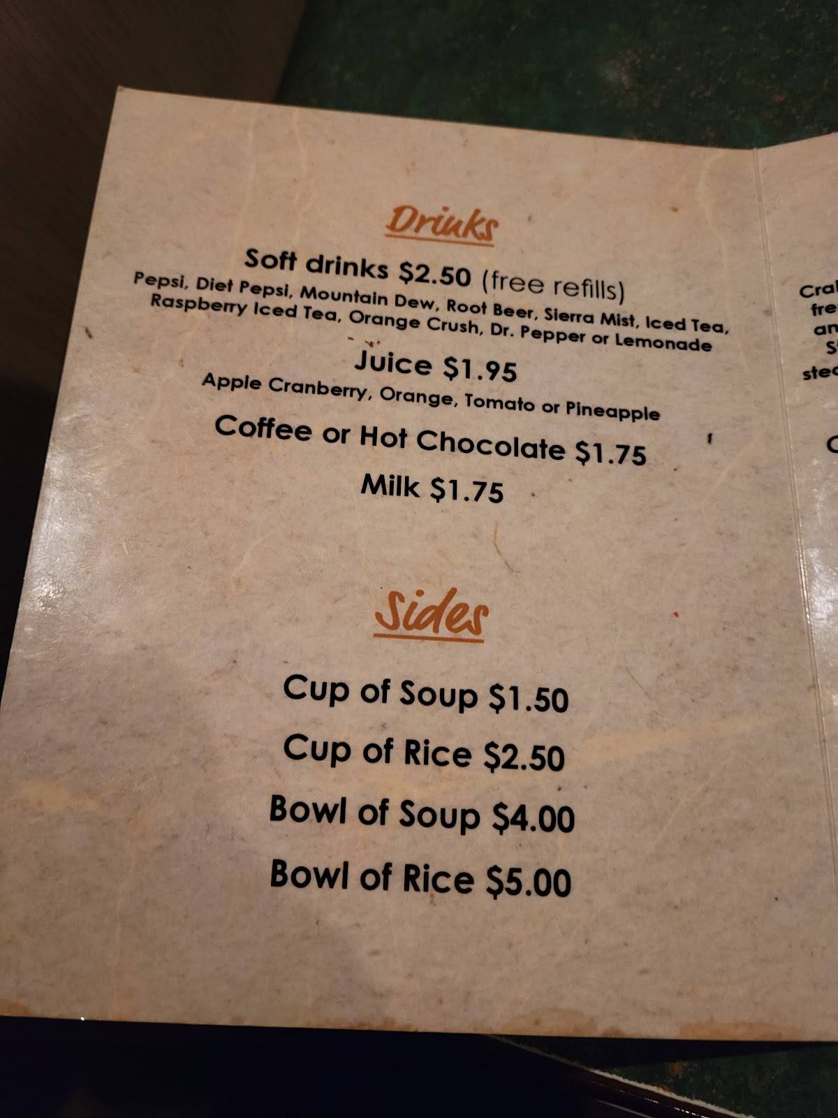 Menu at Moon's Mongolian Grill restaurant, Spokane