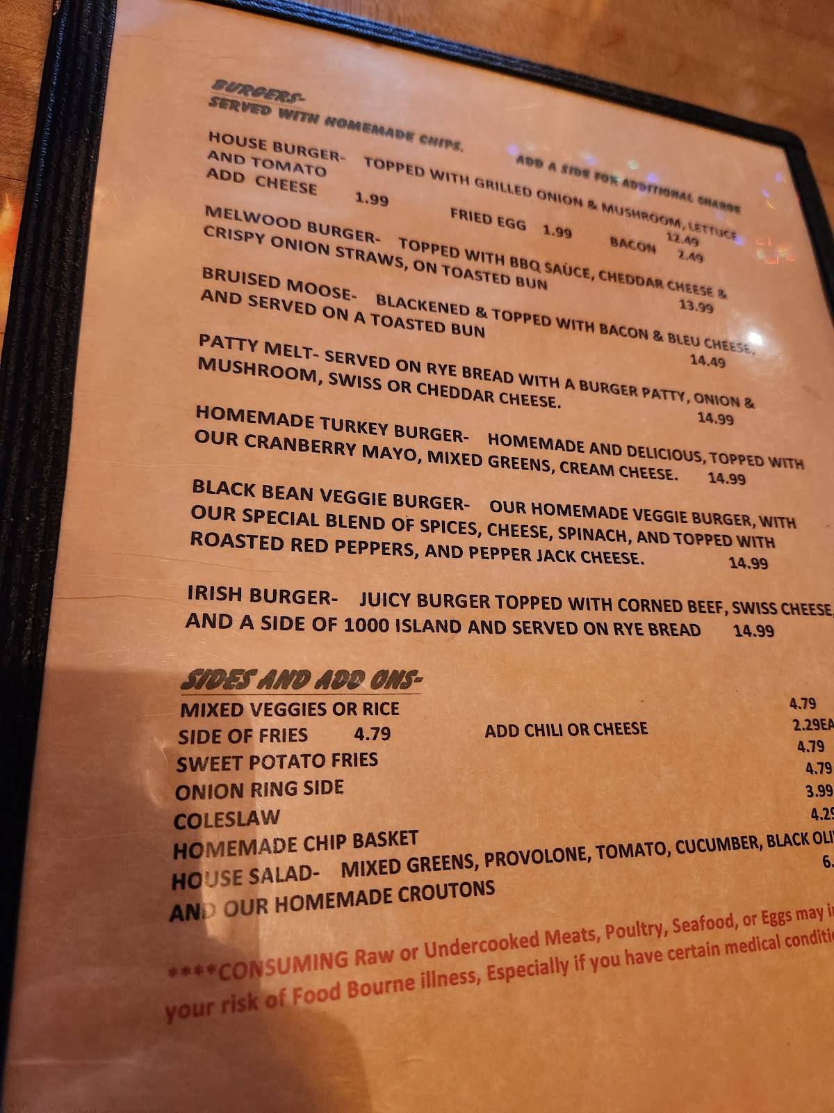 Menu at Moosehead Saloon pub & bar, Westlake