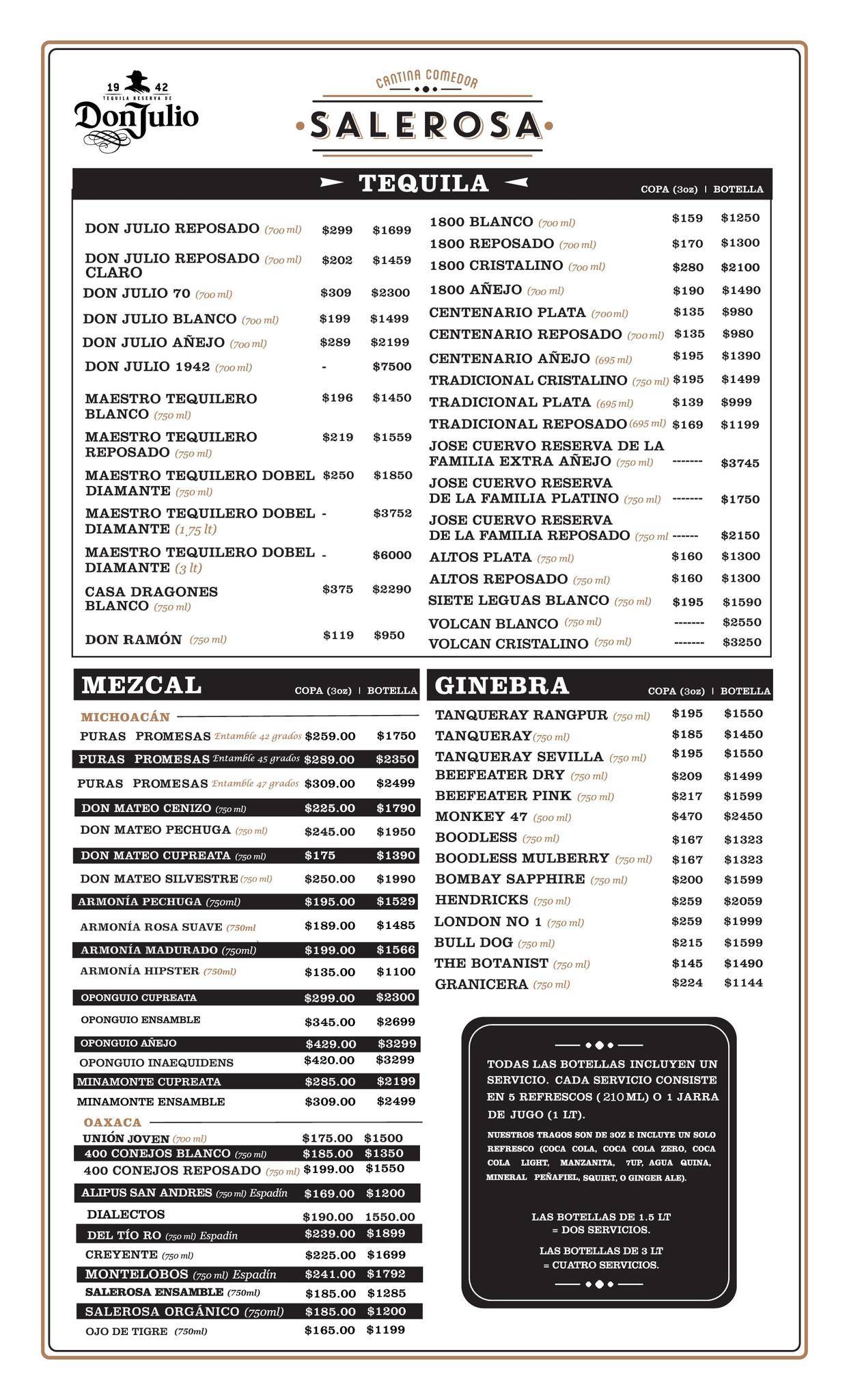 Carta del restaurante Salerosa Morelia, Morelia