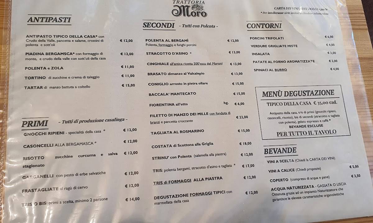 Menu da Trattoria Moro pub & bar, Albino