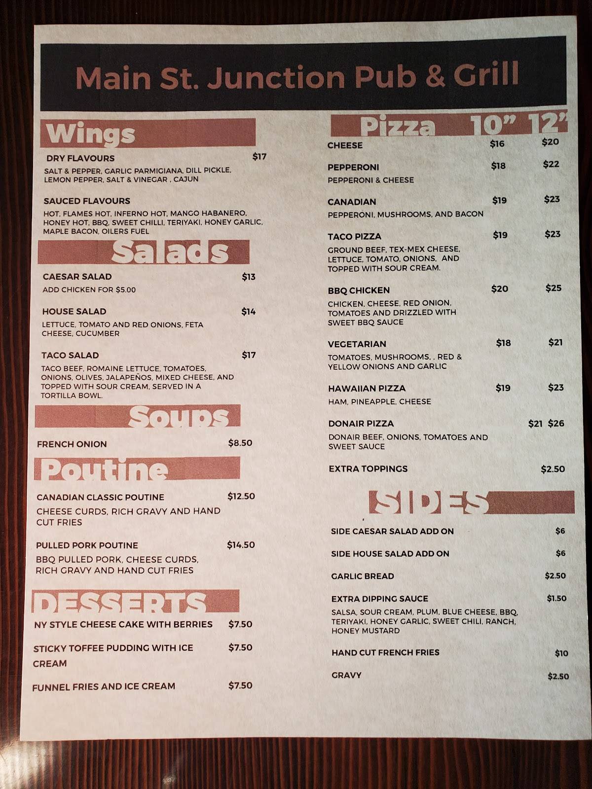 Menu at Morrin Inn - Main St. Junction Pub & Grill, Morrin