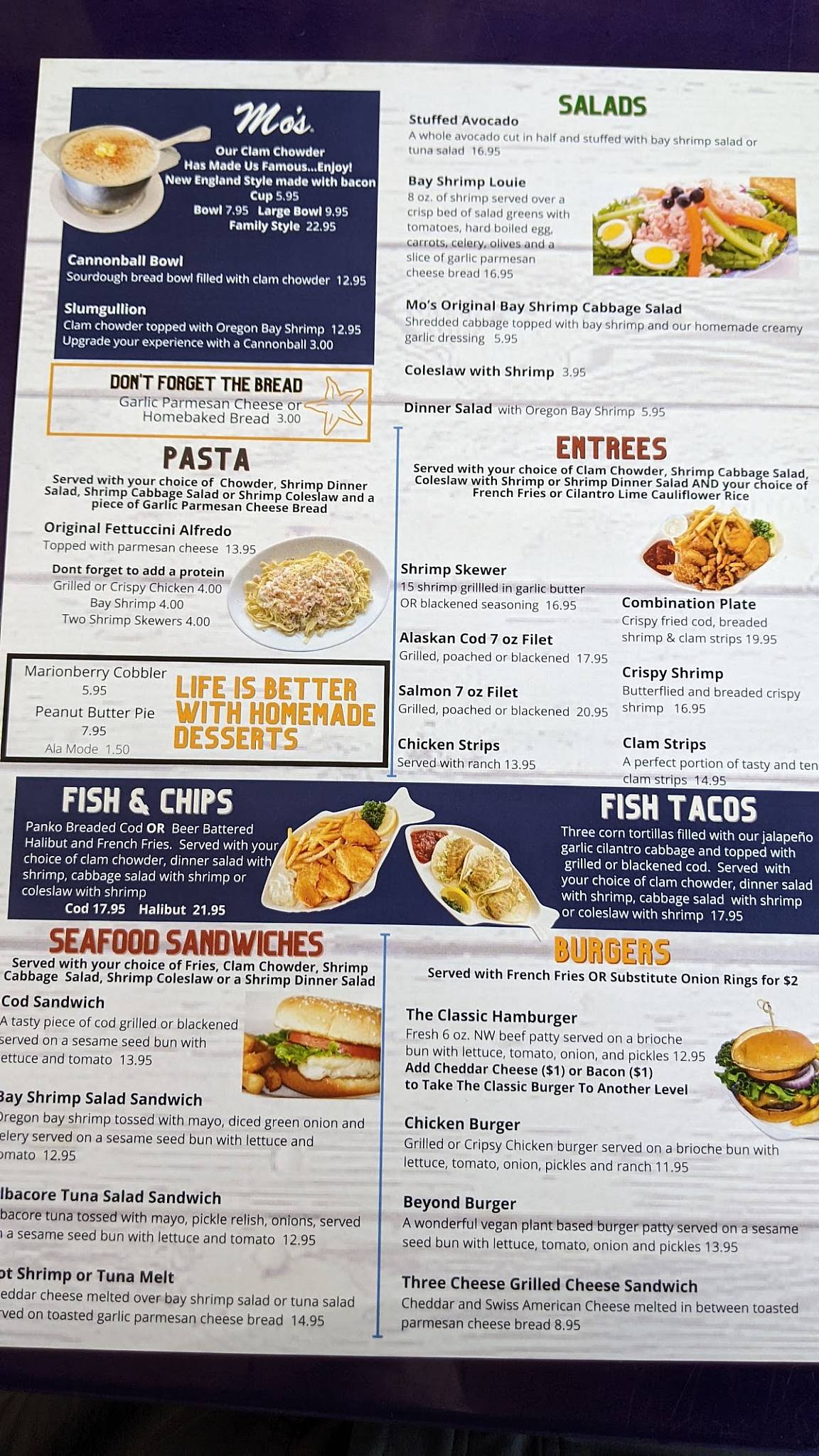 Menu at Mo's Seafood & Chowder - Florence restaurant, Florence