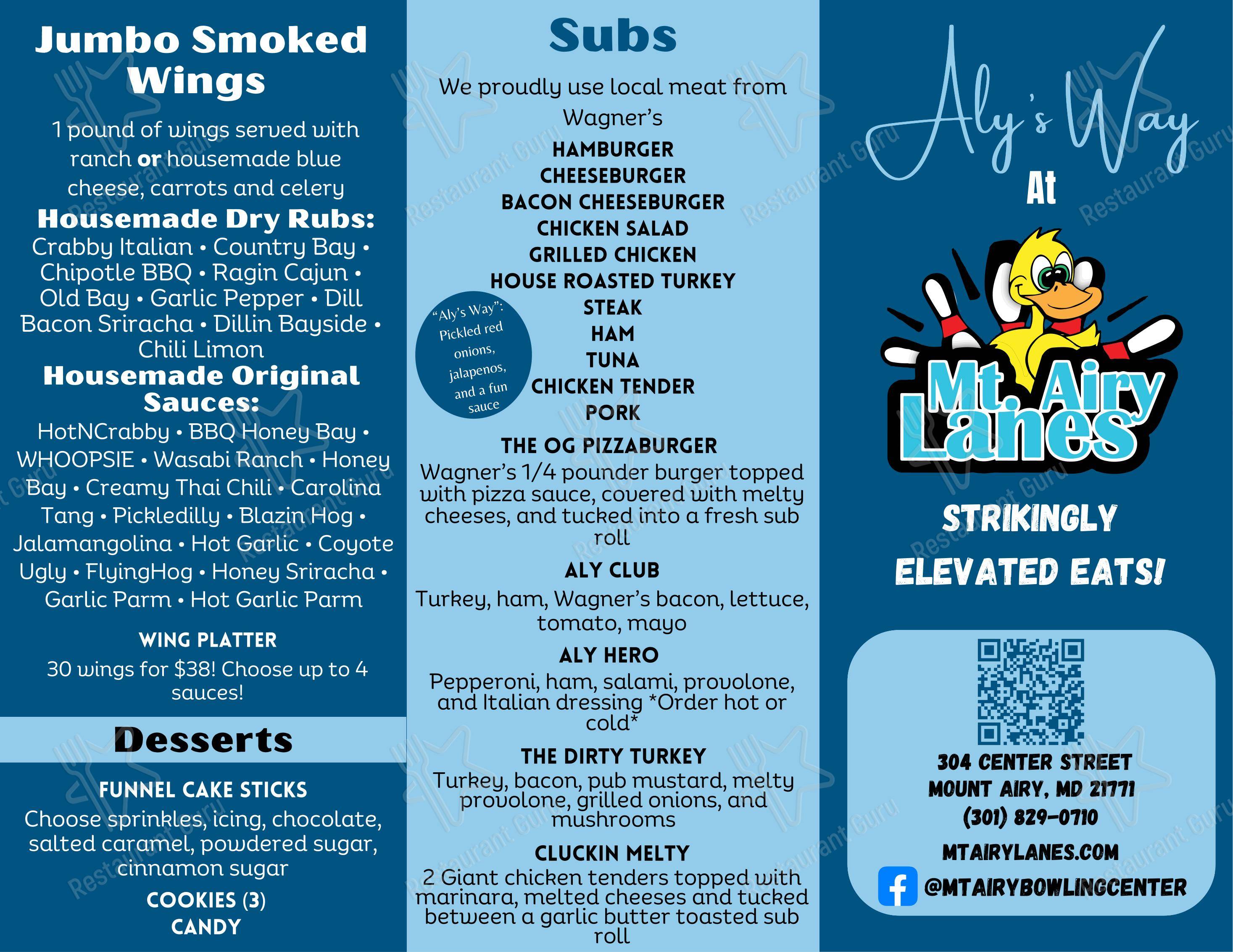 Menu at Mount Airy Bowling Lanes restaurant, Mount Airy