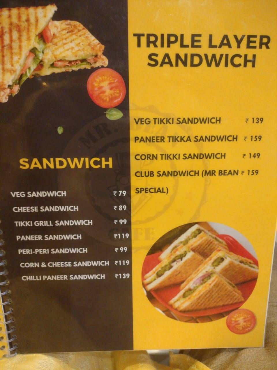 Menu at Mr. Bean cafe and restro, Allahabad