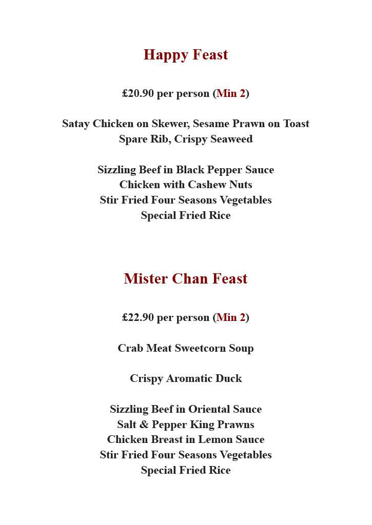 Menu at Mr Chan Chinese Restaurant Framlingham, Framlingham