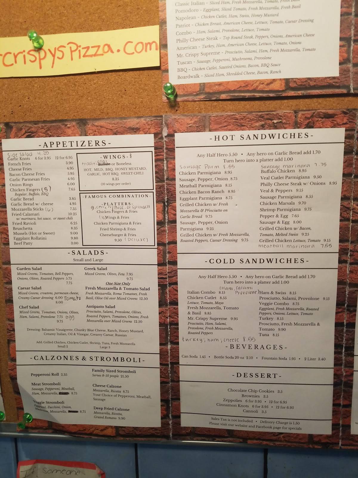 Carta de pizzería Mr Crispy's Brick Oven Pizza, Mount Ivy