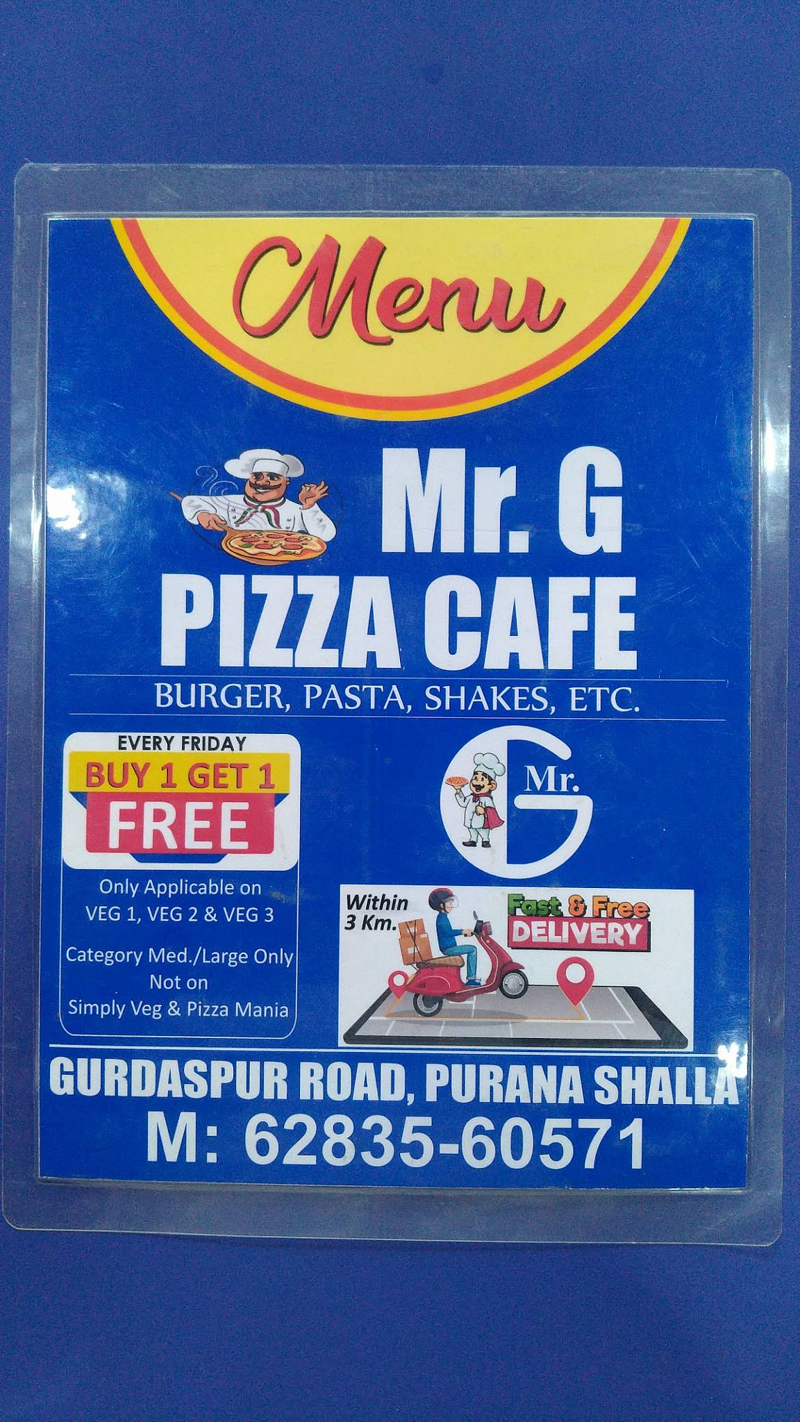Menu at Mr.G pizza cafe, Purana Shalla