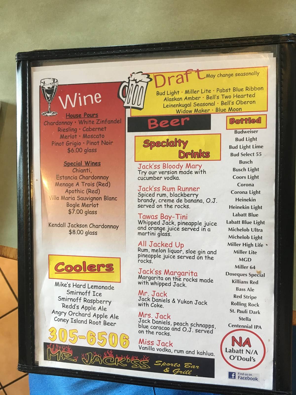 Menu at Mr Jack'ss Sports Bar & Grill, East Tawas
