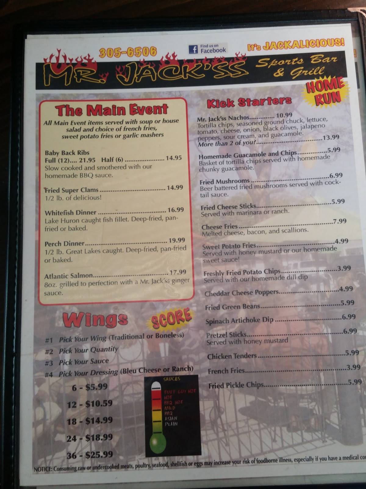 Menu at Mr Jack'ss Sports Bar & Grill, East Tawas