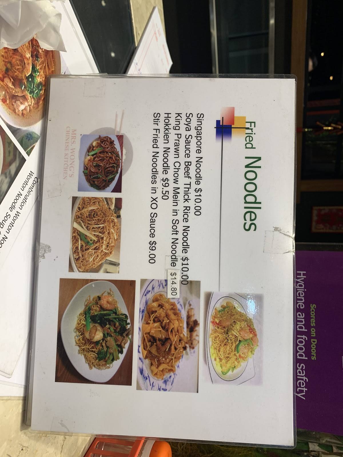Menu at Mrs Wong's Chinese Kitchen fast food, Merrylands, McFarlane St