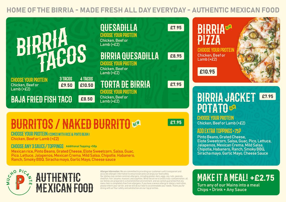 Menu at Mucho Picante restaurant, Leicester