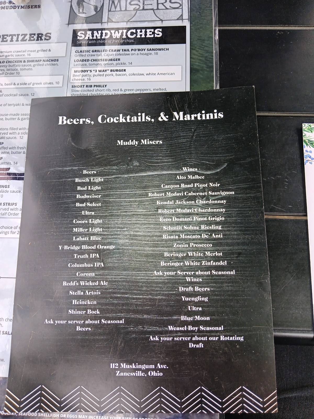 Menu at Muddy Misers Restaurant, Zanesville