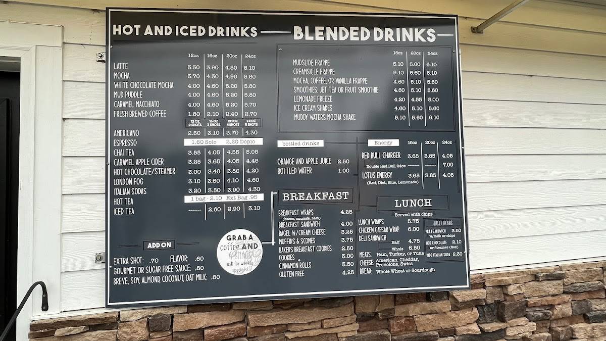 Menu at Muddy Waters Coffee Co, Lynden