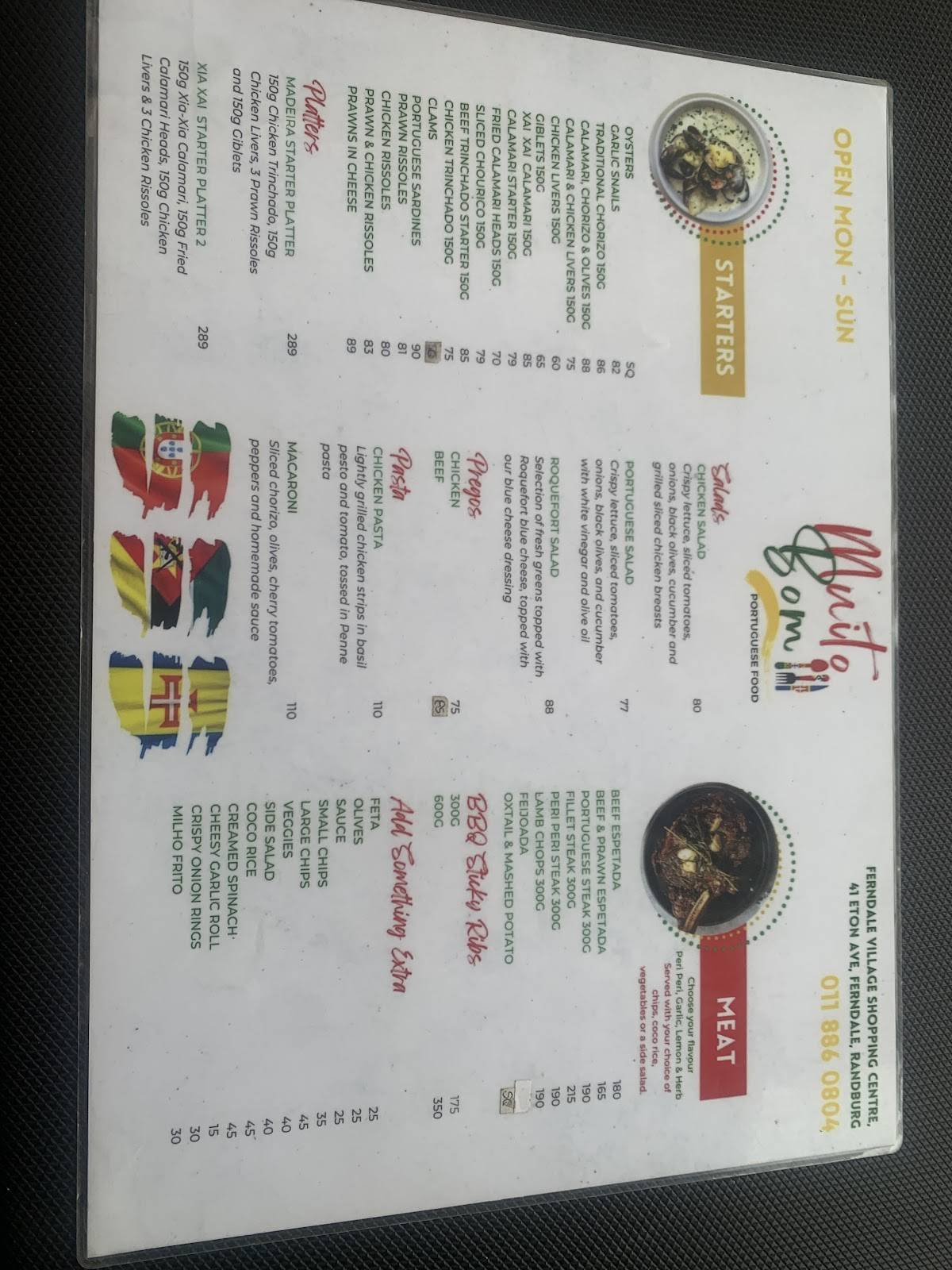 Menu at Muito-Bom Portuguese Food restaurant, Randburg