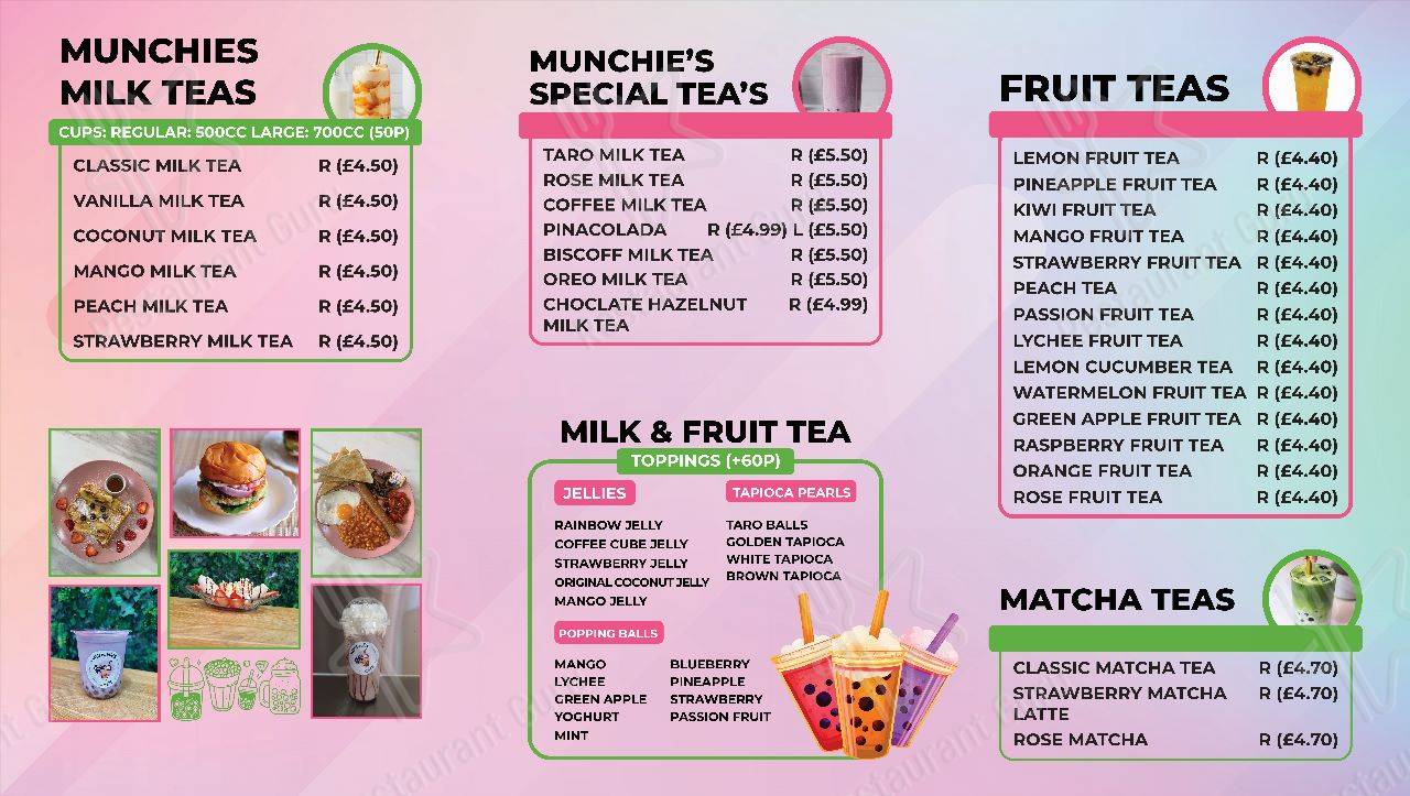 Carta de Munchies Bubble Tea Cafe, Londres, 5 Leigh Street