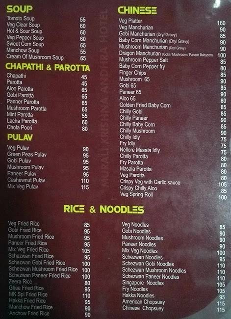 Menu at Murali Krishna70 Restaurant, Nellore