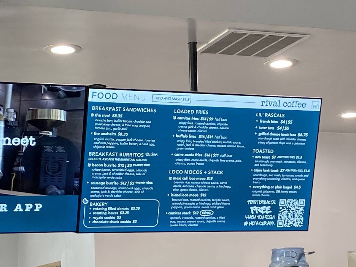 Menu at Rival Coffee Co. restaurant, Murrieta