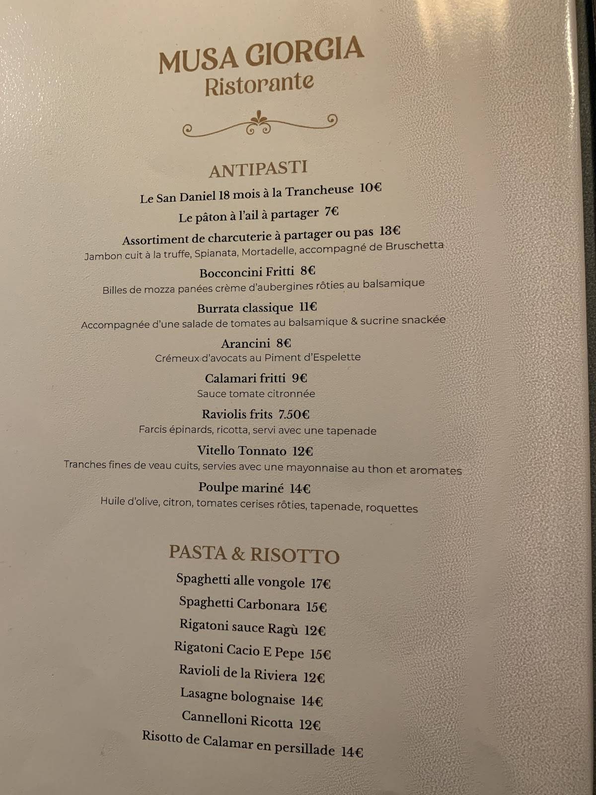 Menu at Musa Giorgia Ristorante restaurant, Ifs