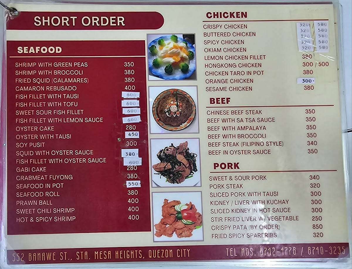 Menu at Muy Hong restaurant, Quezon City