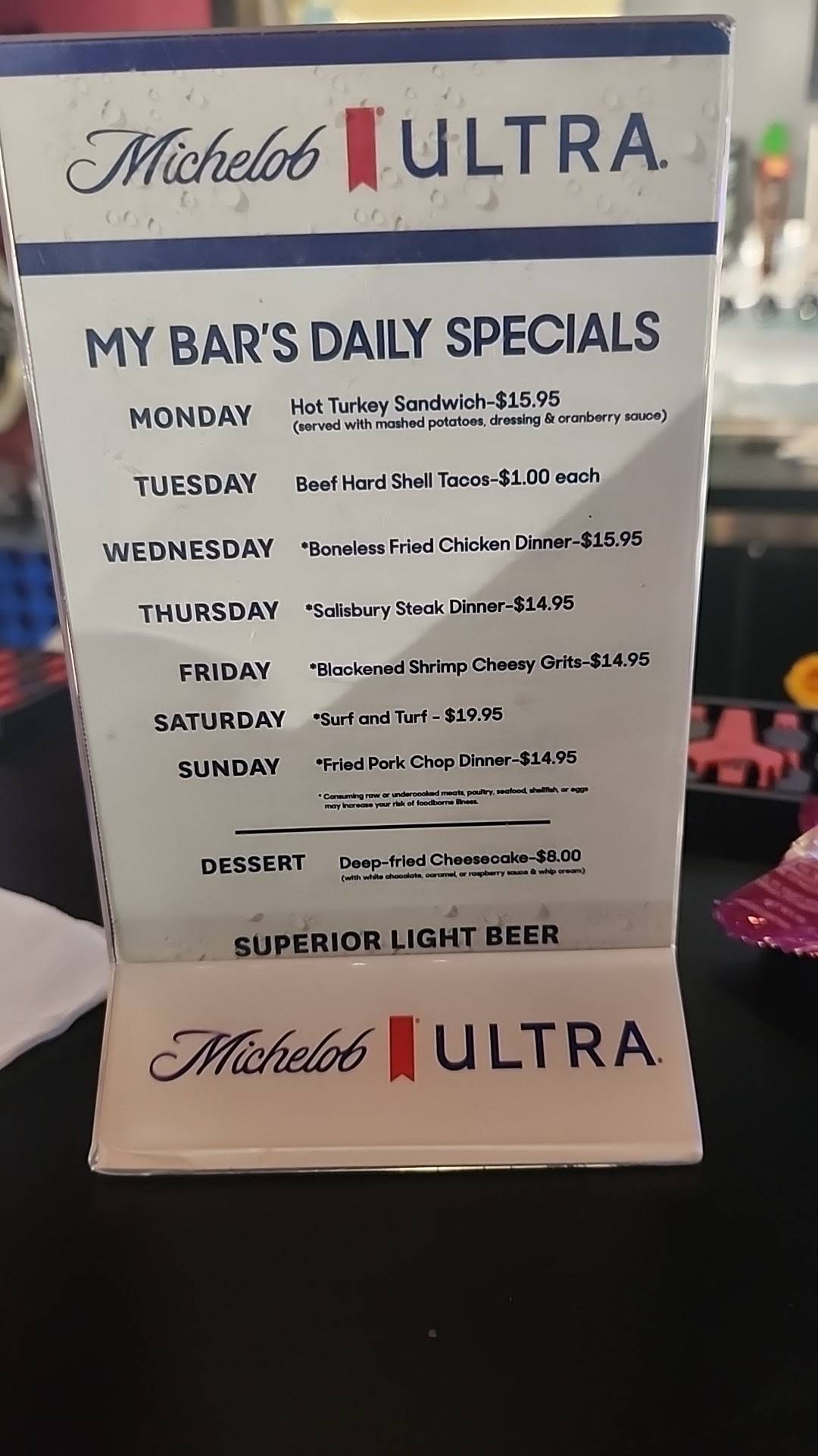 Menu at My Bar, Portland
