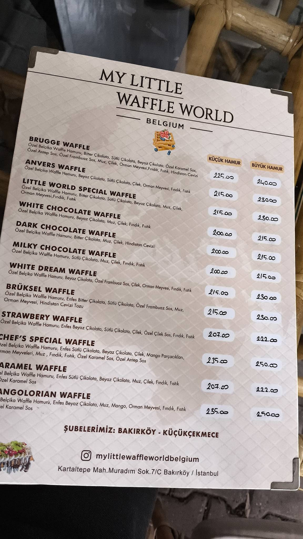 Menu at My Little Waffle World Belgium restaurant, Istanbul