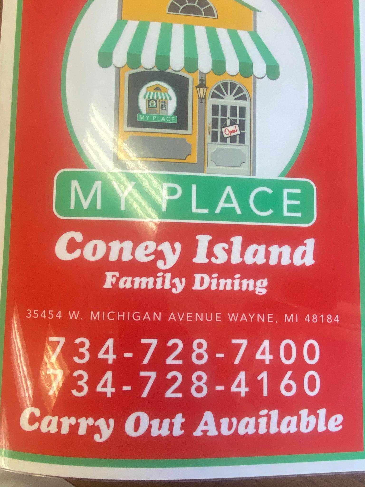 Menu at My Place Coney Island restaurant, Wayne