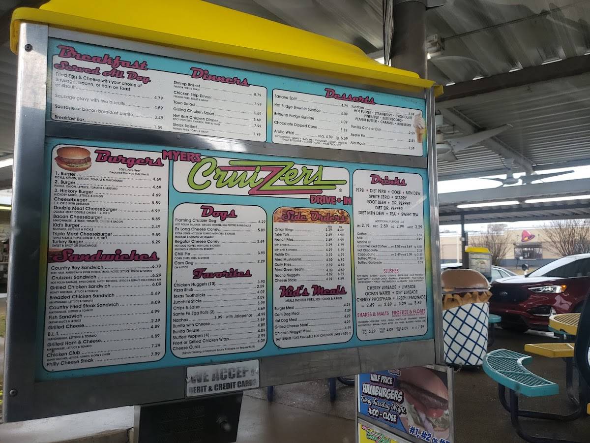 Menu at Myers Cruizzers Drive-In restaurant, Mena, 409 US-71