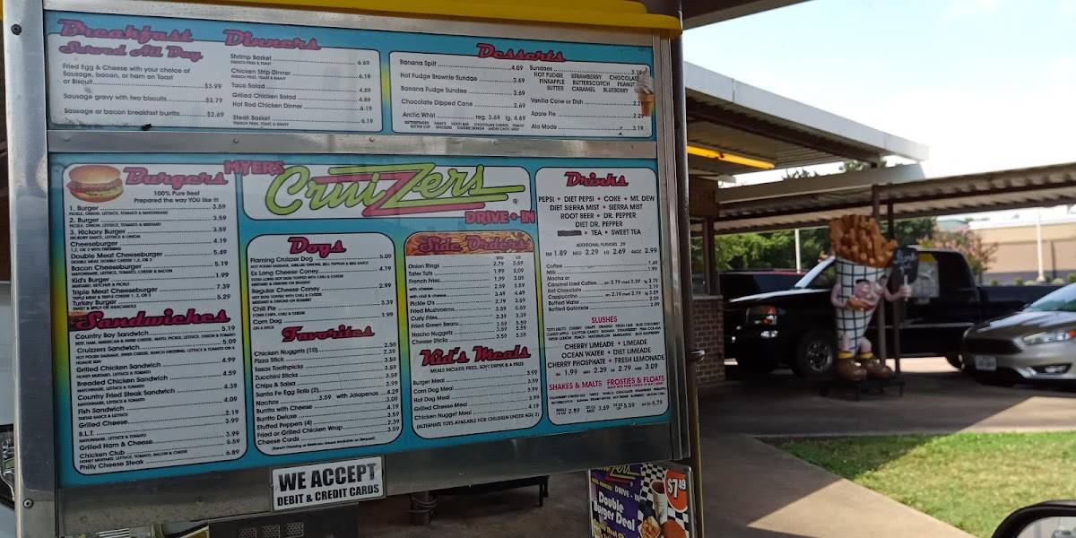 Menu at Myers Cruizzers Drive-In restaurant, Mena, 409 U. S. Hwy 71