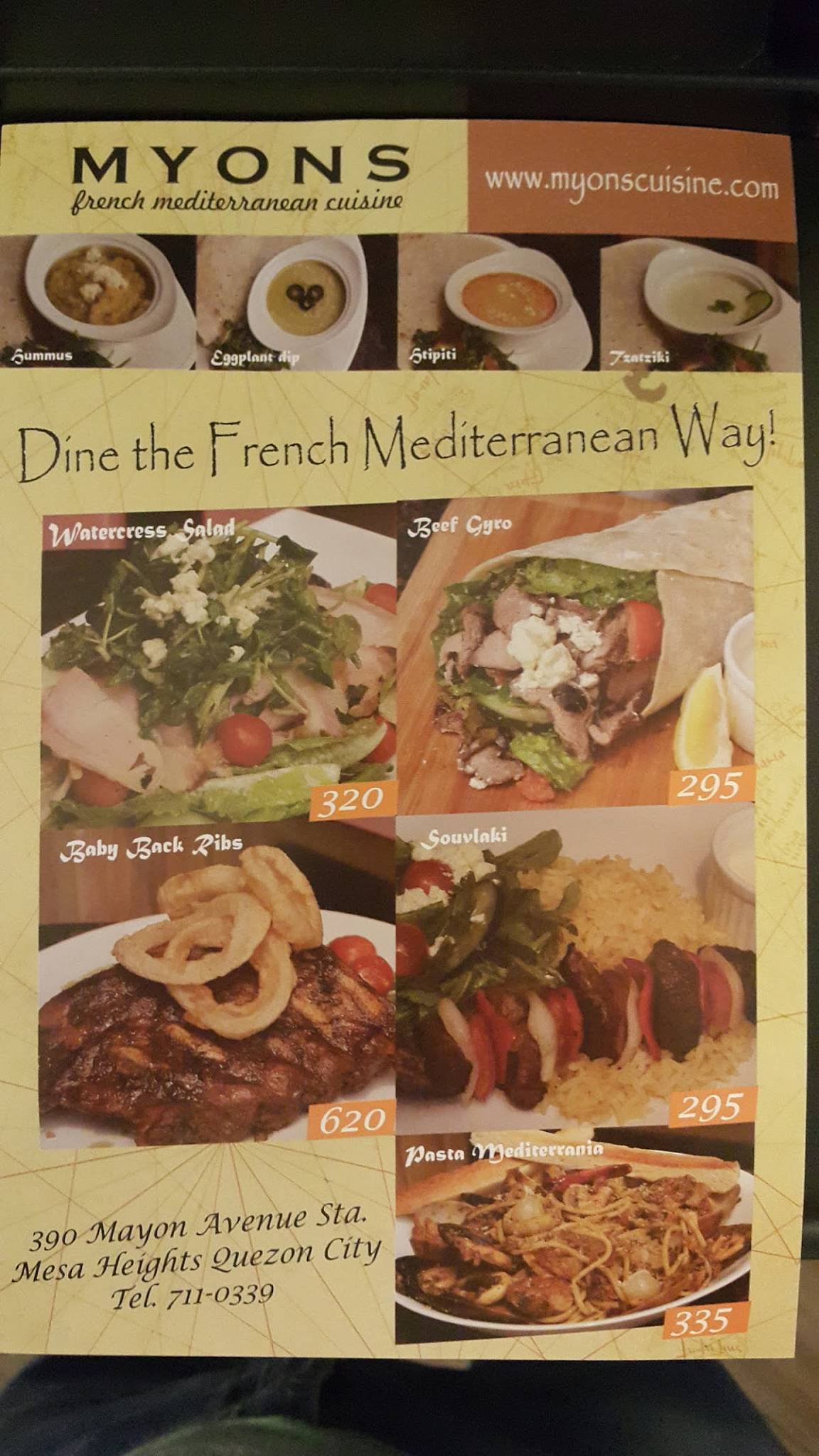 Menu at Myons Cuisine restaurant, Quezon City