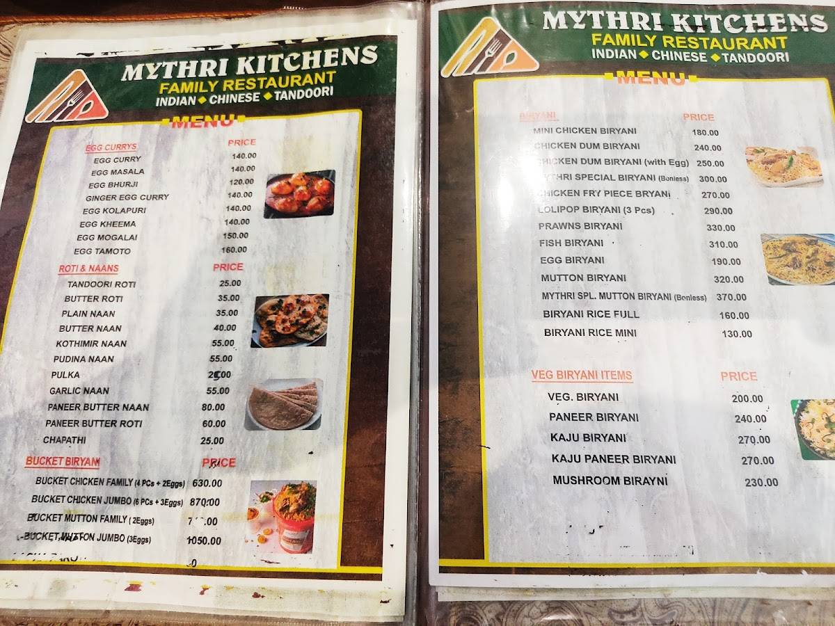 Menu at Mythri Kitchens, Peddapalli
