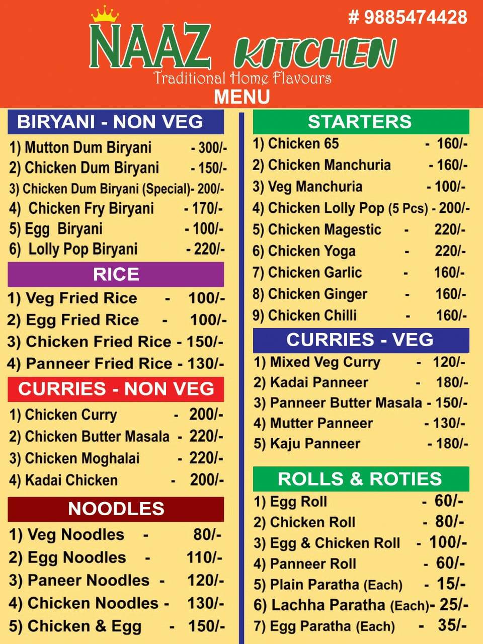 Menu at NAAZ KITCHEN, Visakhapatnam