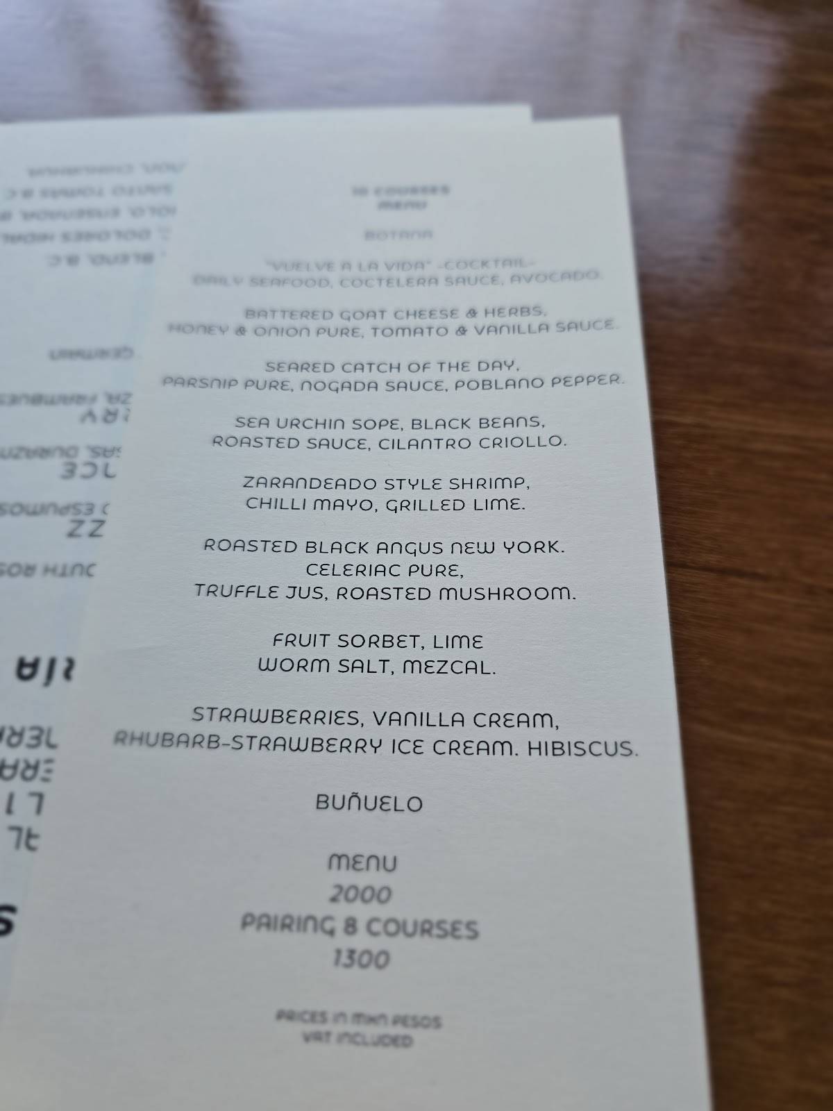 Menu at NEMI restaurant, La Paz