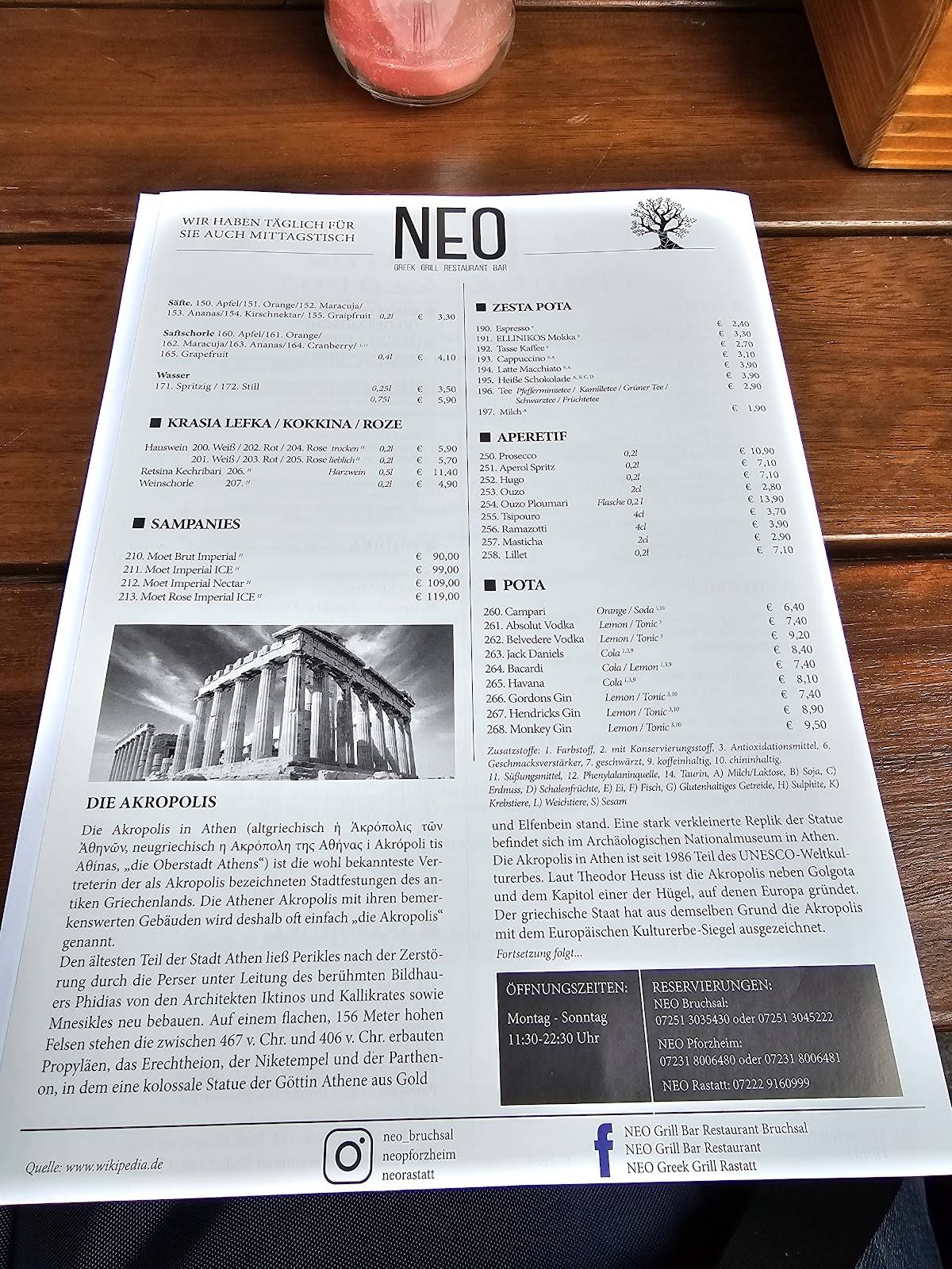 Speisekarte von NEO Greek Grill Bar, Rastatt