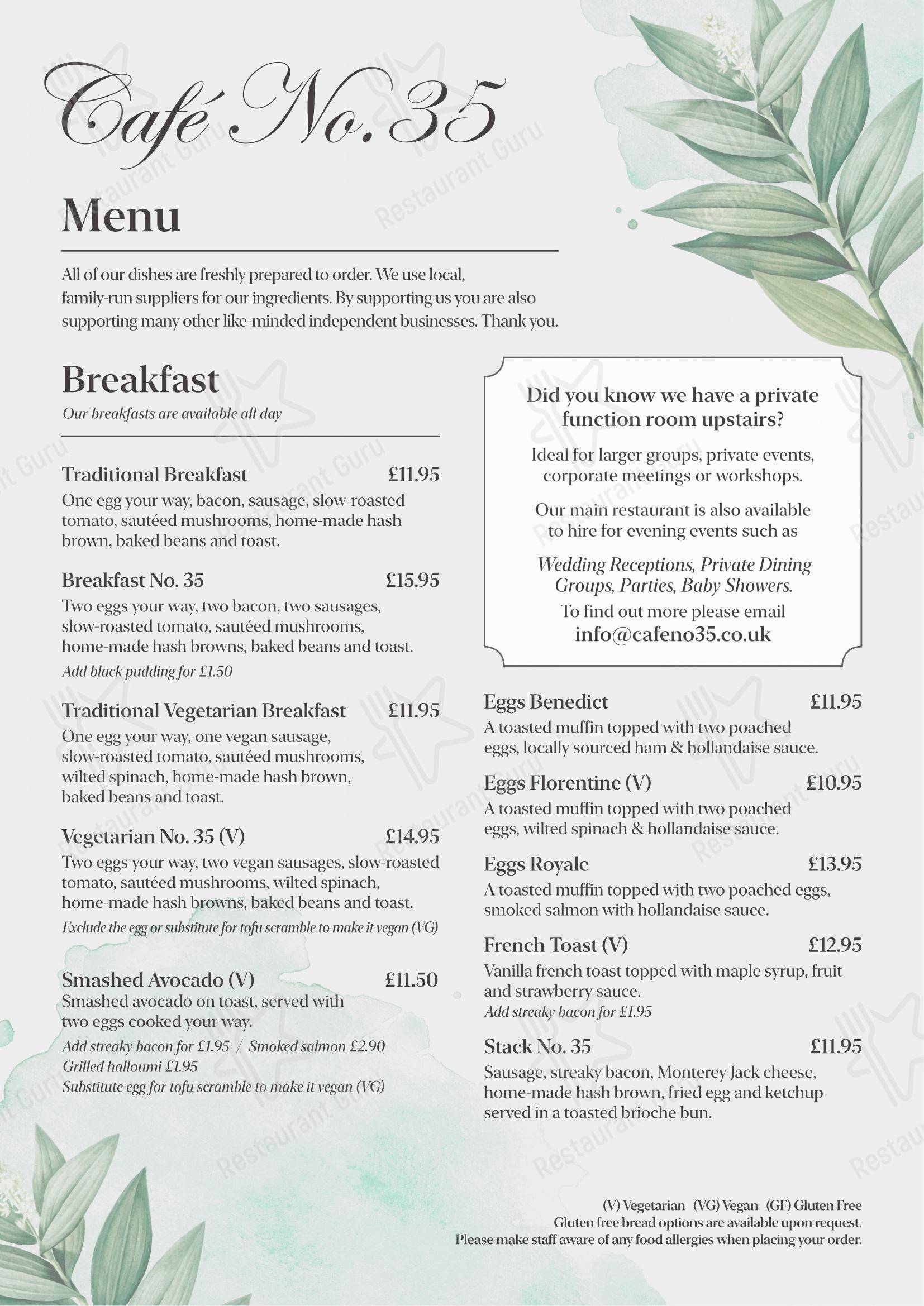 Menu at NO.35 restaurant, Canterbury, 35 St Margaret's Street