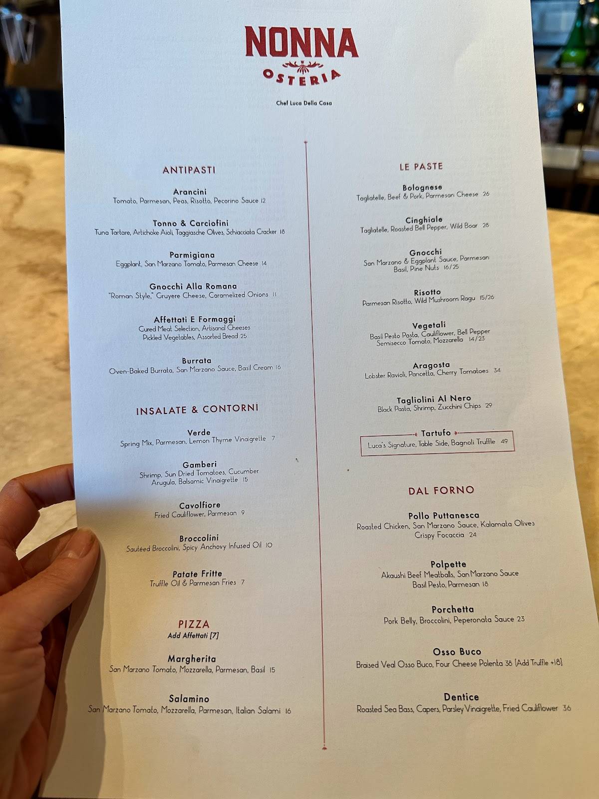 Menu at NONNA Osteria - 1604 pub & bar, San Antonio