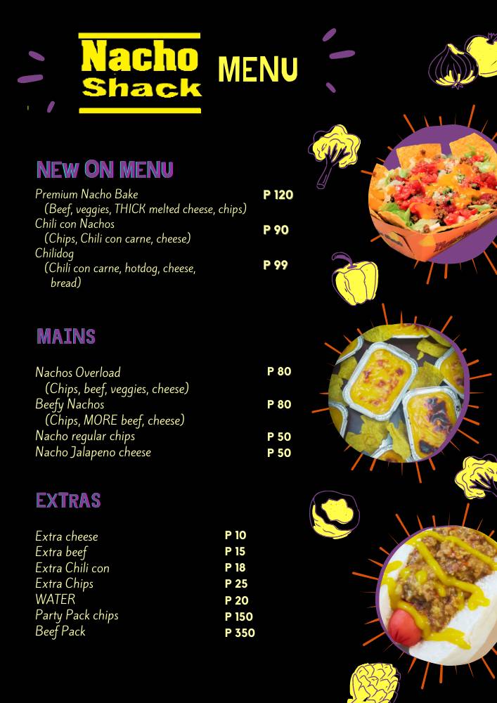 Menu at Nacho Shack restaurant, Baguio