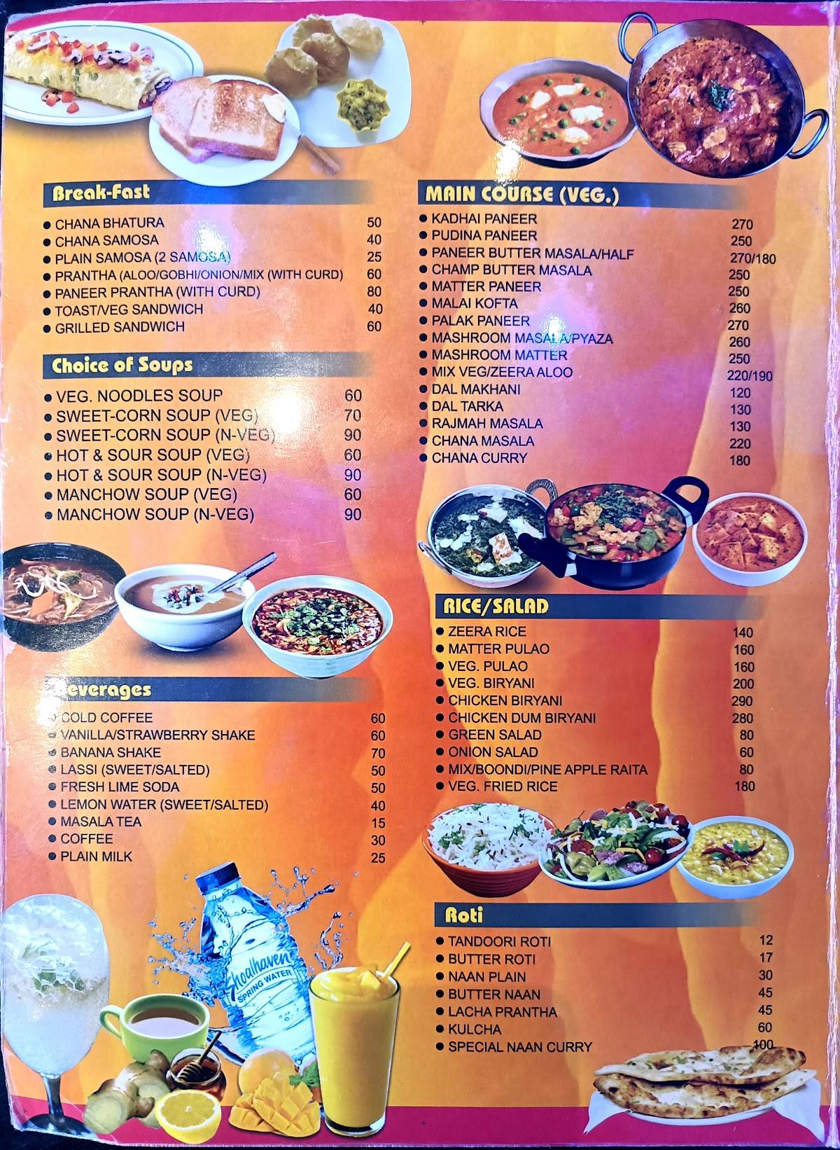 Menu at Namo-2,, India