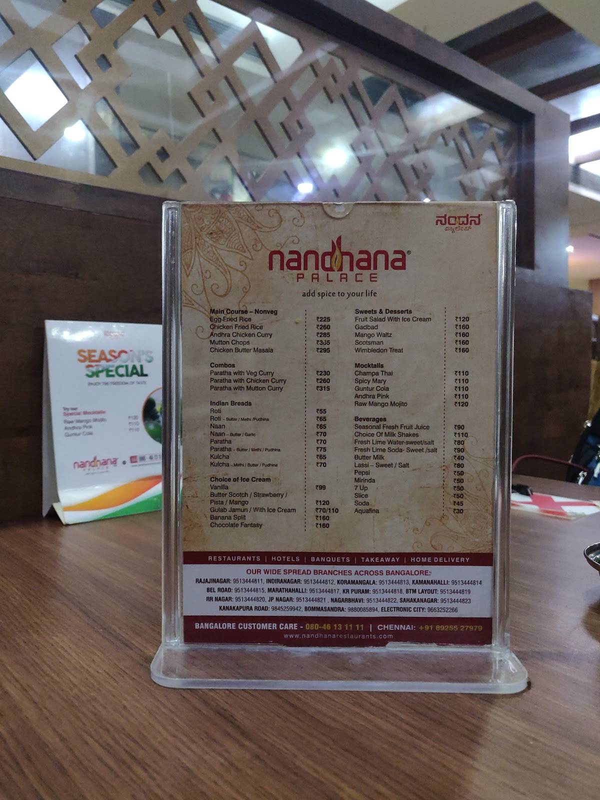 Menu at Nandhana Palace - Andhra Style - New Bel Road, Bengaluru, First ...