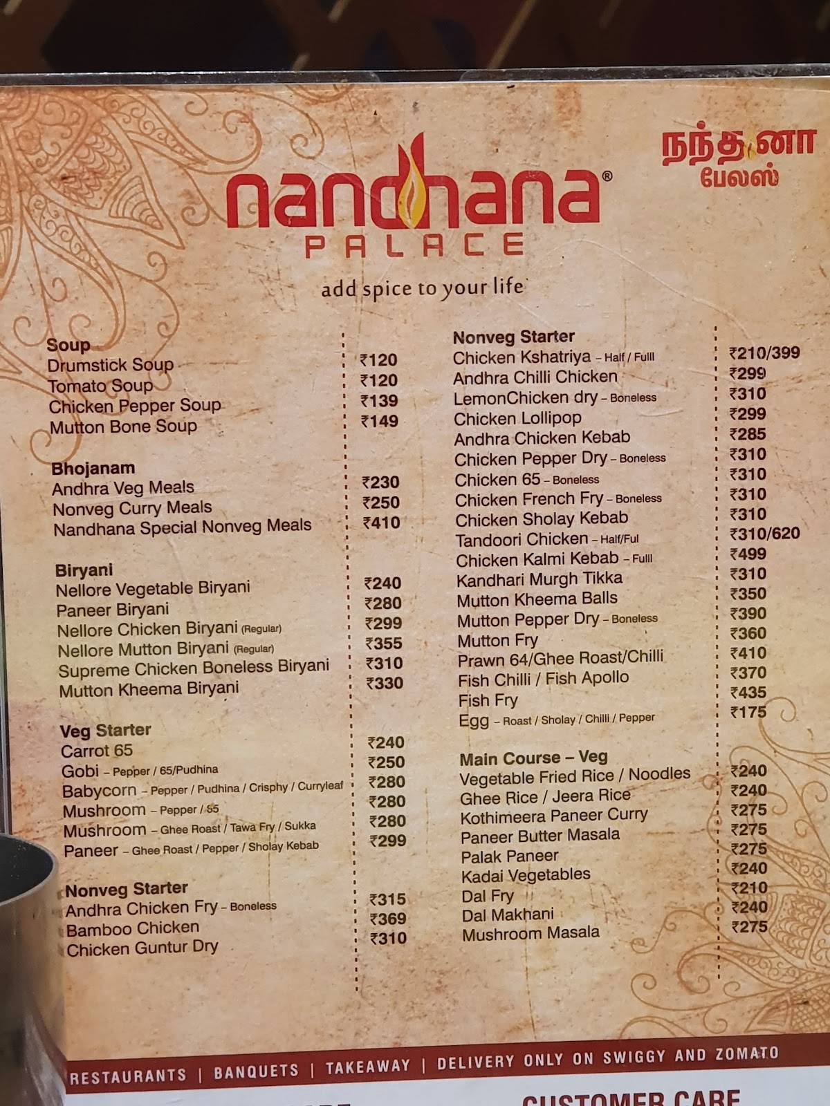Menu at Nandhana Palace - Andhra Style Restaurant - OMR, Chennai