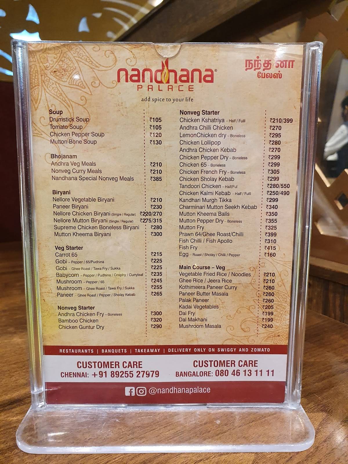 Menu at Nandhana Palace - Andhra Style Restaurant - OMR, Chennai