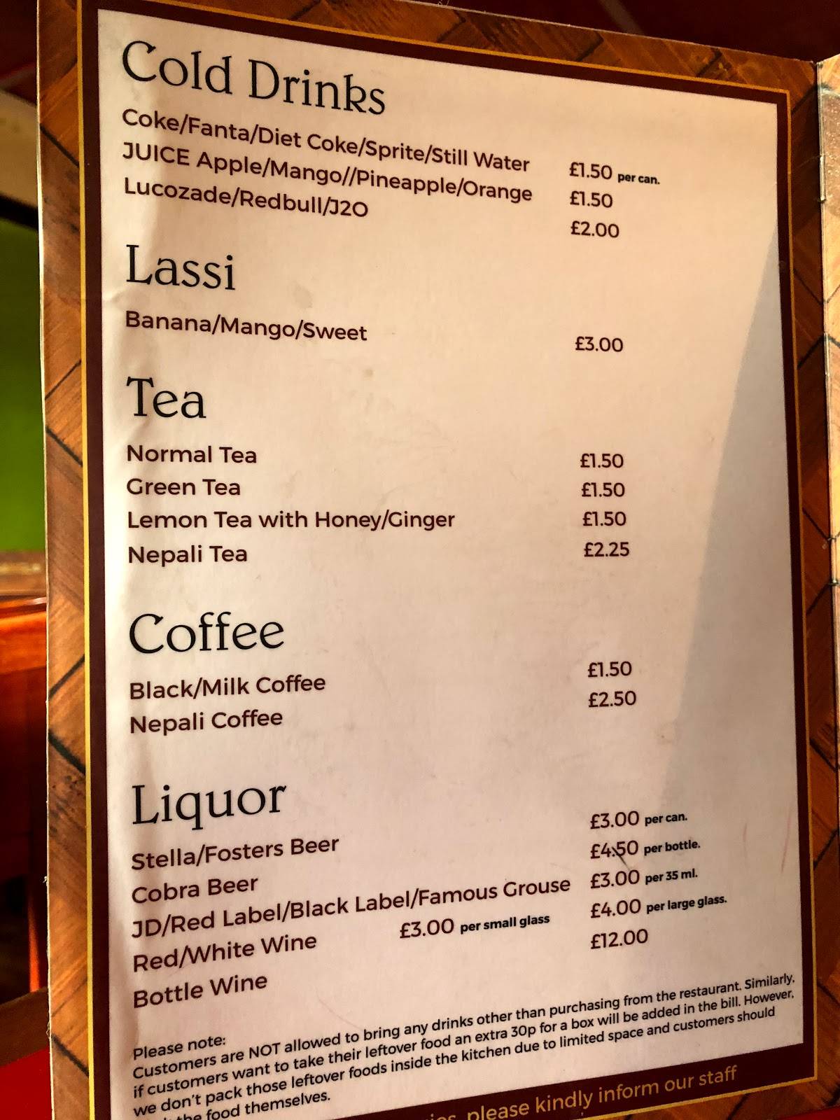 Menu at Nanglo Cafe & Restaurant, Aldershot