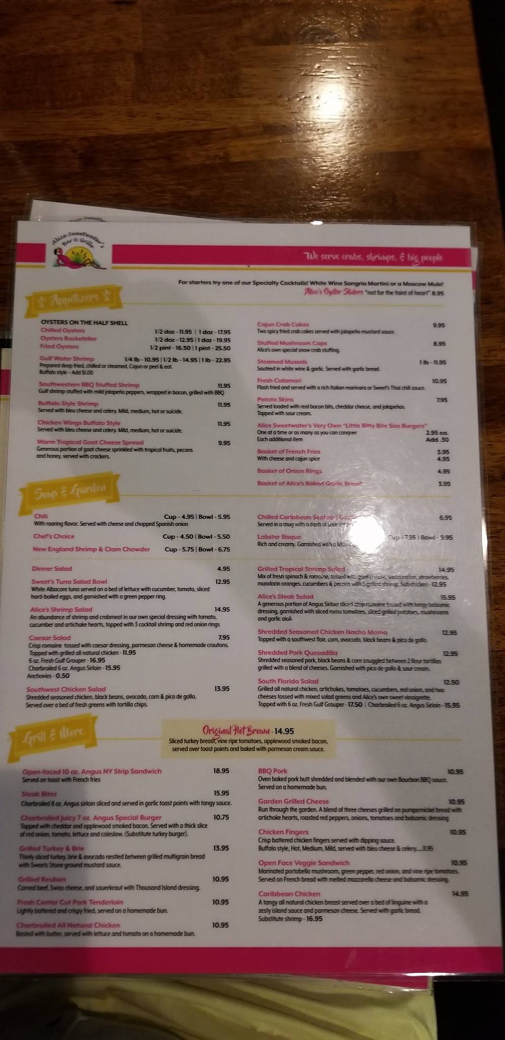Menu at Alice Sweetwater's Bar & Grille, Naples