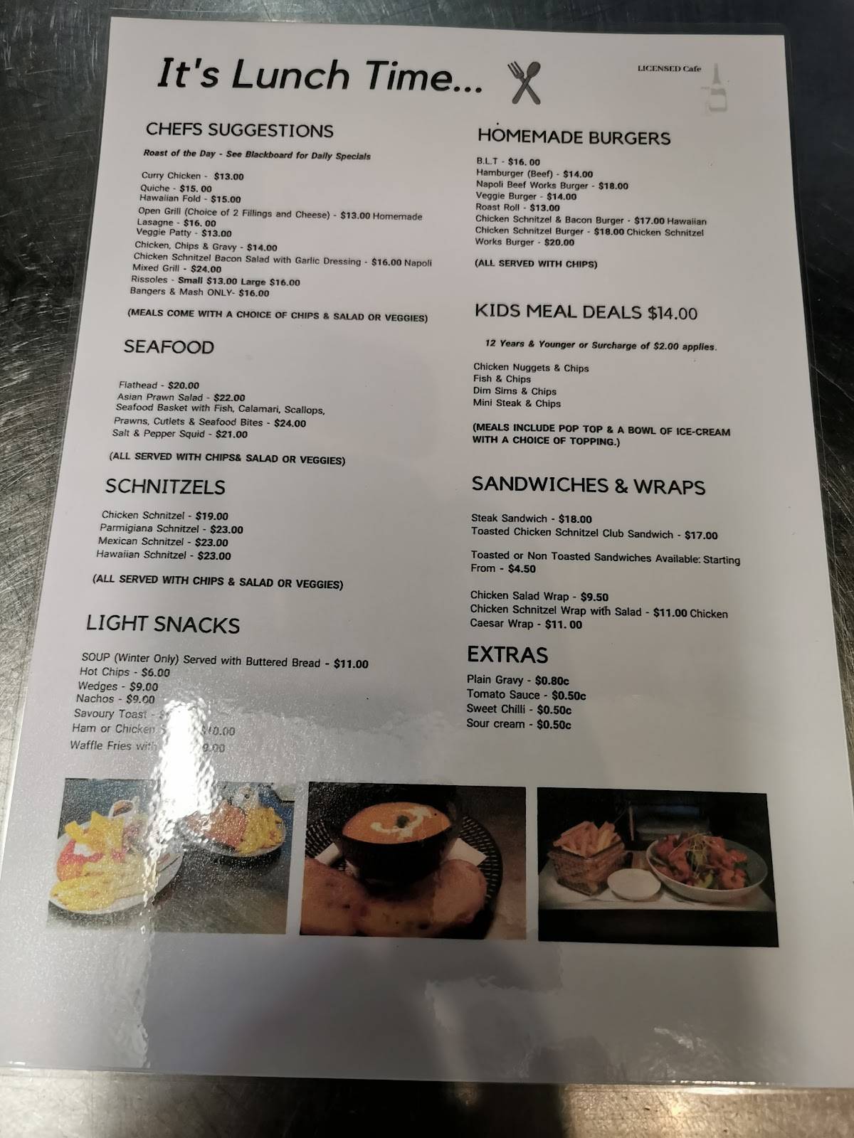 Menu at Napoli Cafe, Burnie, 2 Wilson St