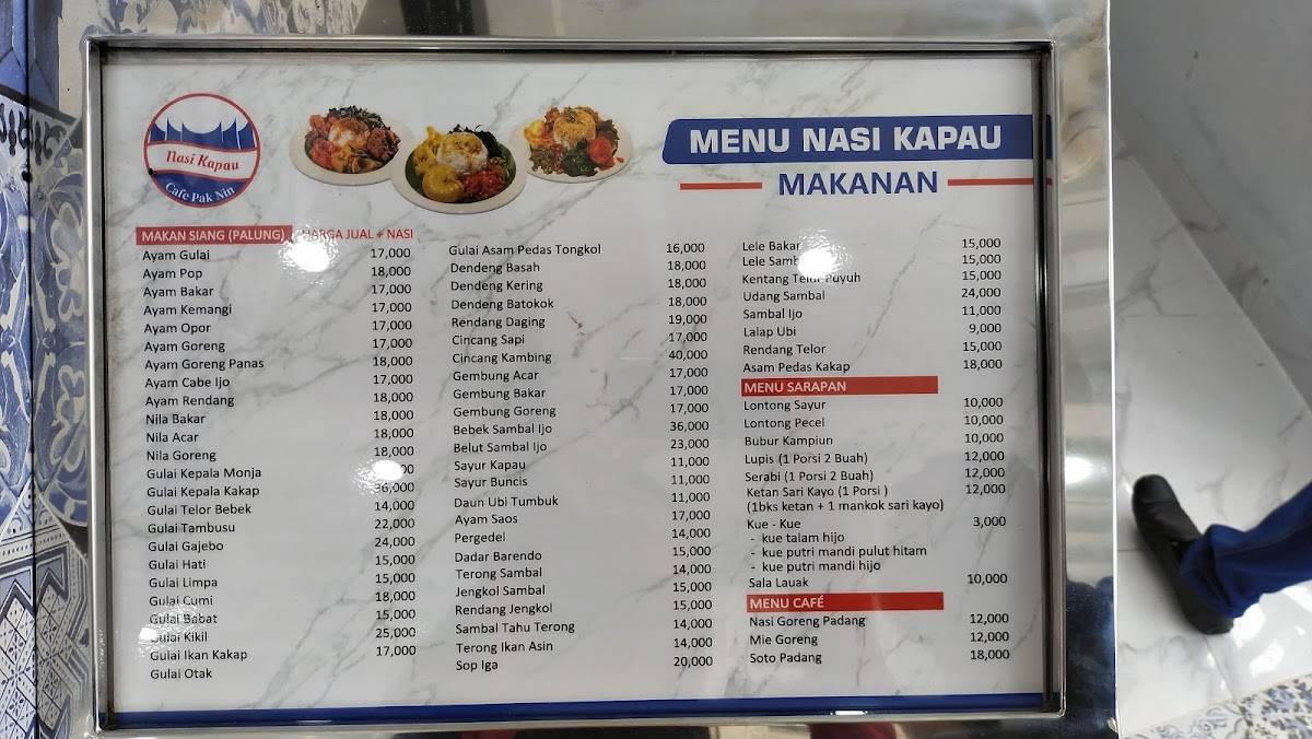 Carta del restaurante Nasi Kapau Pak Nin, Batam