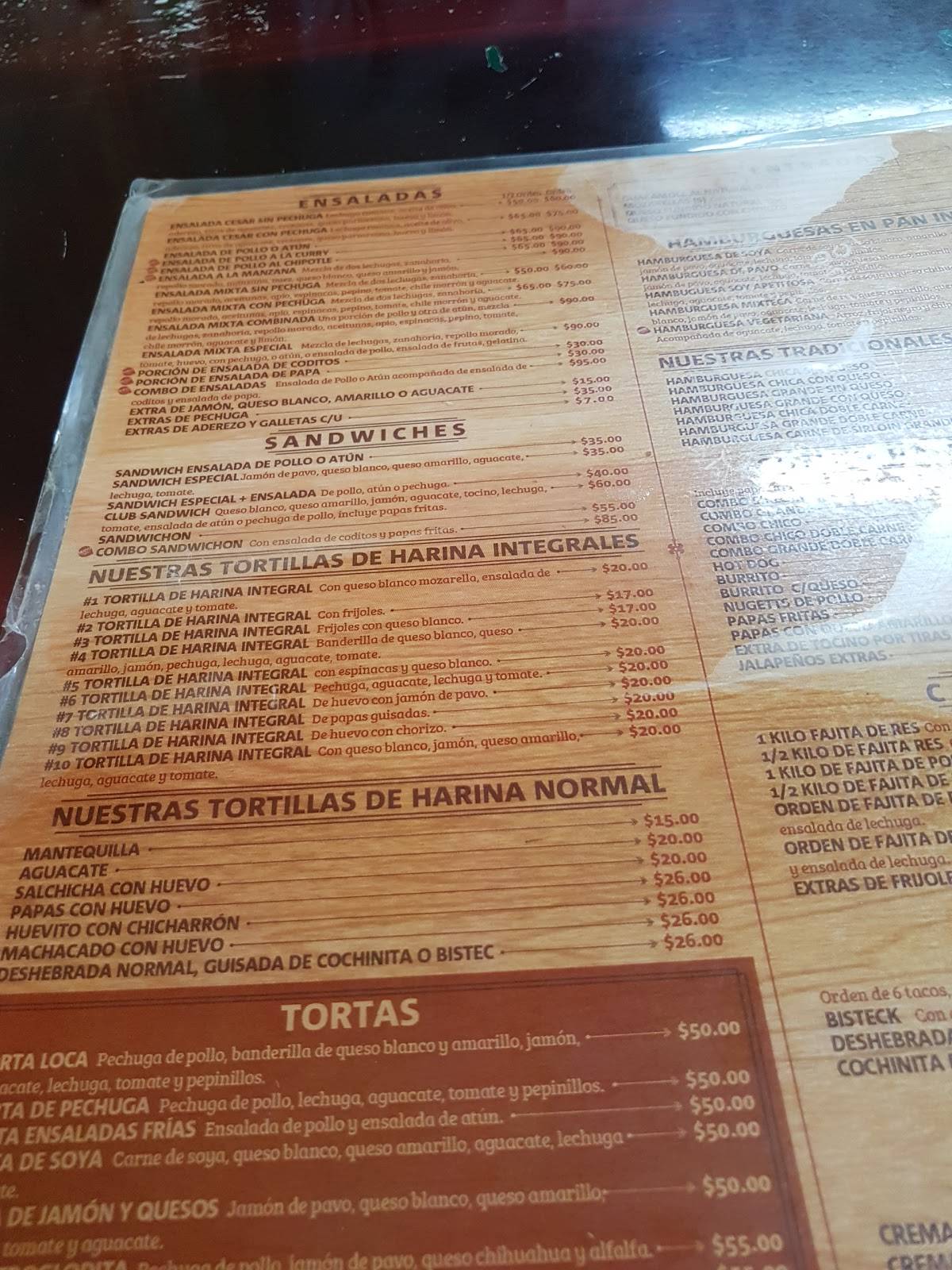 Carta del restaurante Natural House, Matamoros, Calle Dieciocho 1102