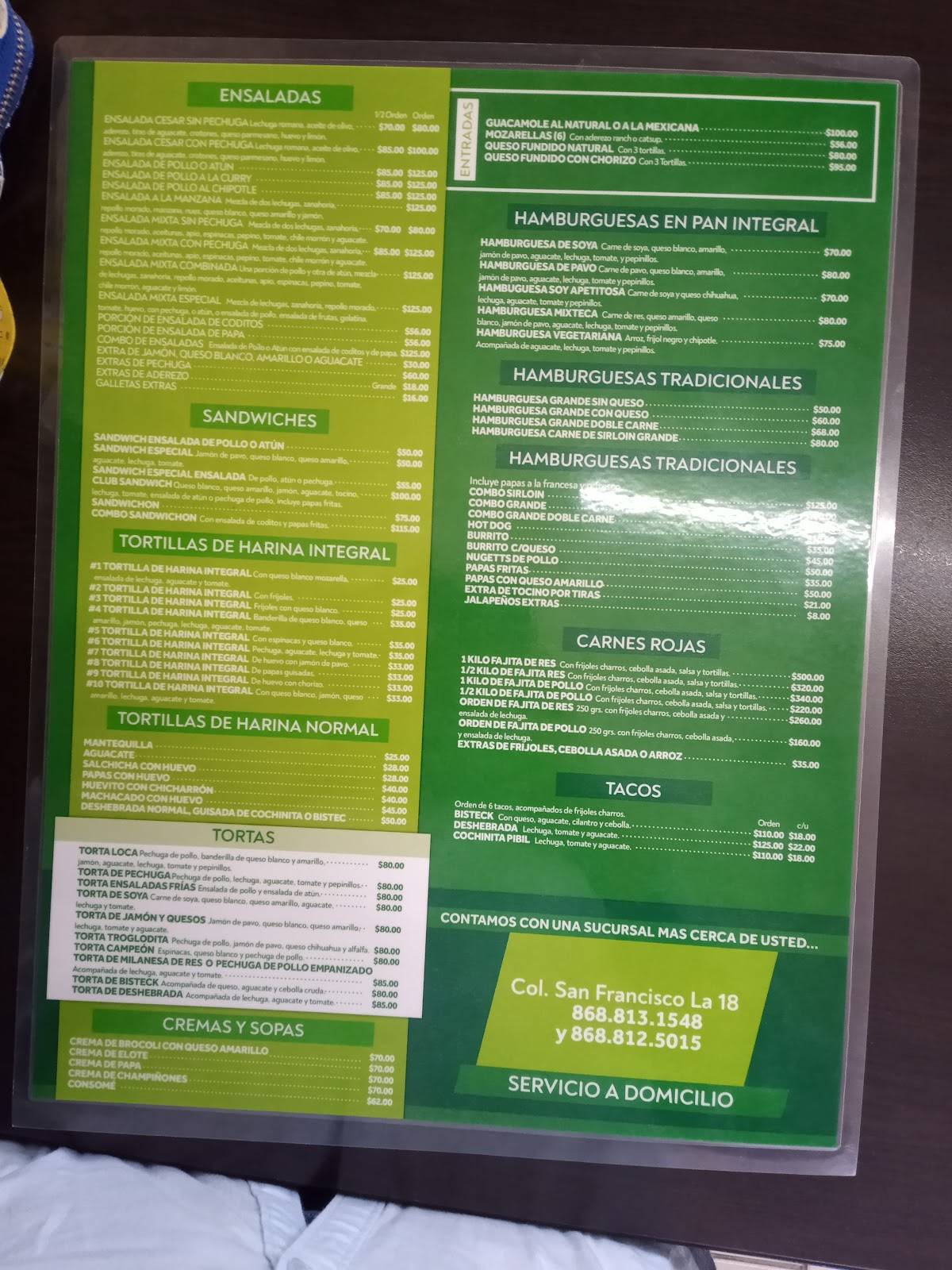 Carta del restaurante Natural House, Matamoros, Dieciocho 1102