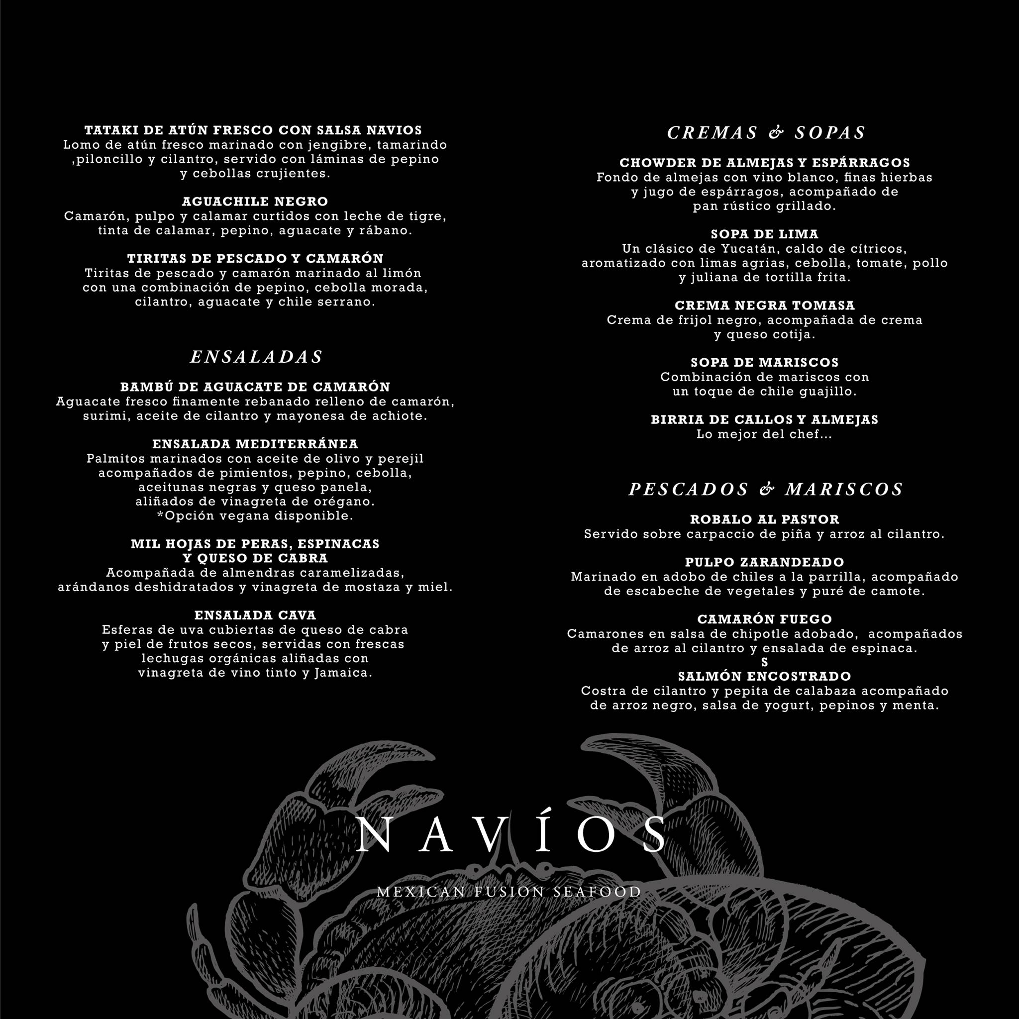 Carta de RESTAURANTE NAVIOS, Cancún